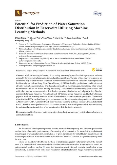 pdf potential for prediction of water saturation distribution in