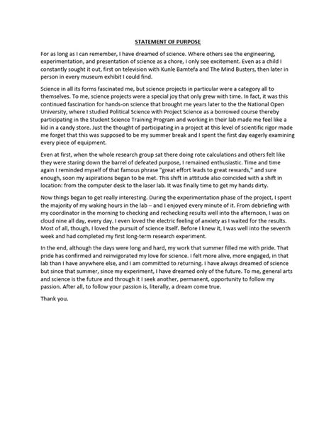 Statement Of Purpose Engineering Pdf Science