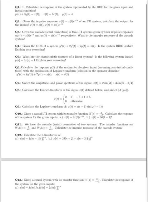 Solved Q1 1 Calculate The Response Of The System
