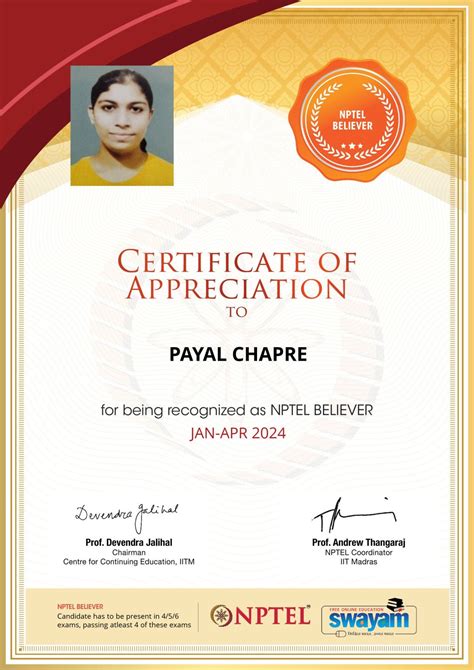 Nptel Continuouslearning Education Achievement Grateful Payal Chapre