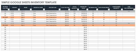 Inventory List Excel Template