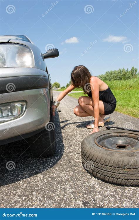Changing A Tire Stock Image Image Of Slippers Vehicle 13104365