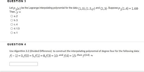 solved let p2 x be the lagrange interpolating polynomial