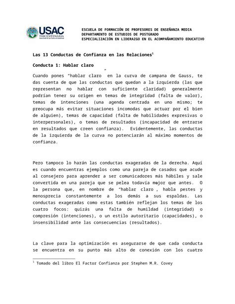 Docx Las 13 Conductas De Confianza En Las Relaciones Dokumentips