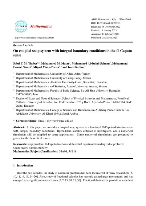 Pdf On Coupled Snap System With Integral Boundary Conditions In The G