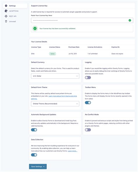 Gravity Forms Settings Page Gravity Forms Documentation