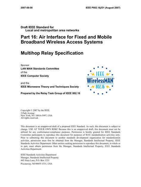 P802 16j D1 Aug 2007 Ieee Draft Standard For Local And Metropolitan Area Networks Part 16