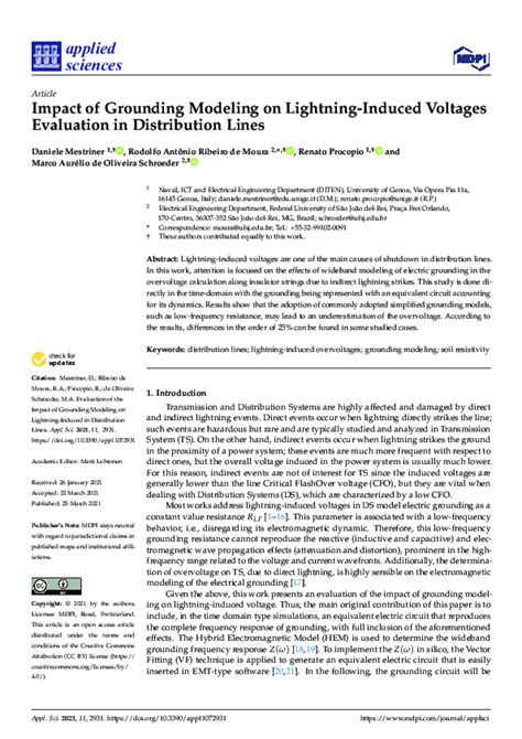 Pdf Impact Of Grounding Modeling On Lightning Induced Voltages Evaluation In Distribution Lines