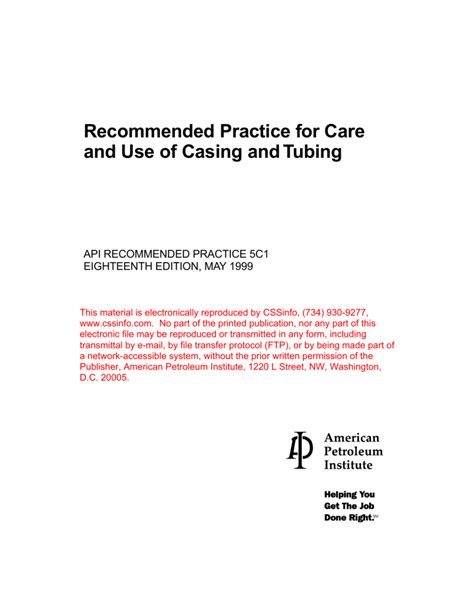 API RP 5C1 18th Edition May 1999