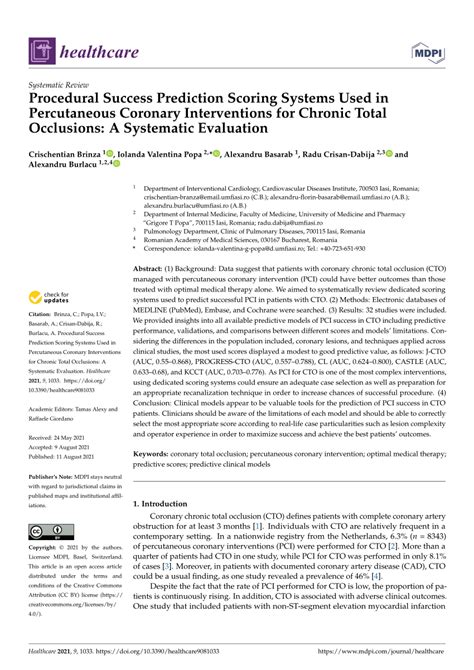 Pdf Procedural Success Prediction Scoring Systems Used In