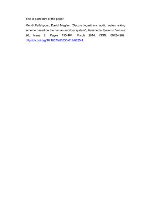 pdf secure logarithmic audio watermarking scheme based on the human