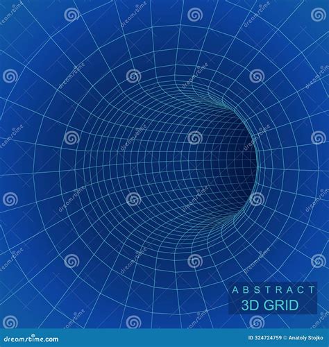 Abstract Wireframe Background Torus Mesh With Hole Wormhole 3d Grid Mesh Blue Concept For