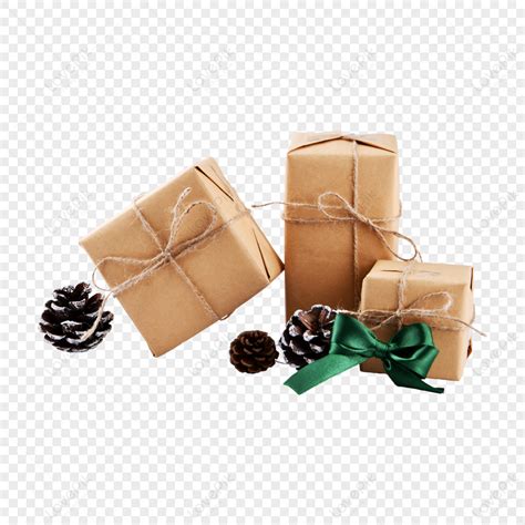 활과 소나무 콘과 함께 크리스마스 선물 상자솔방울노랑 Png 일러스트 무료 다운로드 Lovepik