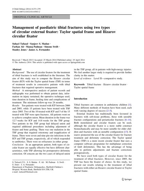 Pdf Management Of Paediatric Tibial Fractures Using Two Types Of Circular External Fixator