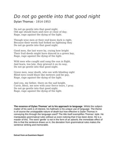 igcse english literature poetry analysis do not go gentle into that