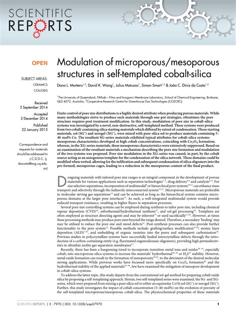 Pdf Modulation Of Microporousmesoporous Structures In Self Templated Cobalt Silica