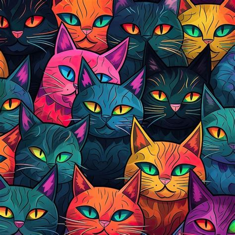 premium ai image seamless repeating patterns of crazy colorful cats