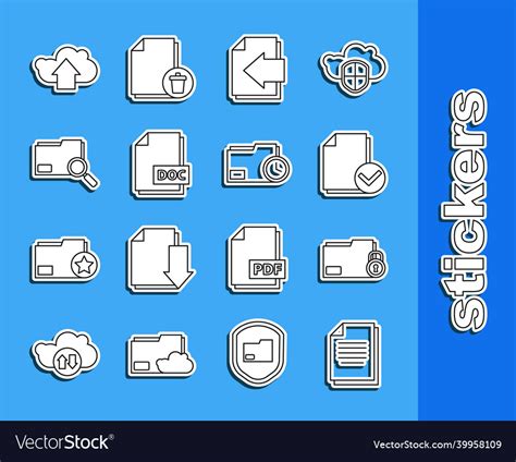 Set Line Document Folder And Lock Check Mark Vector Image