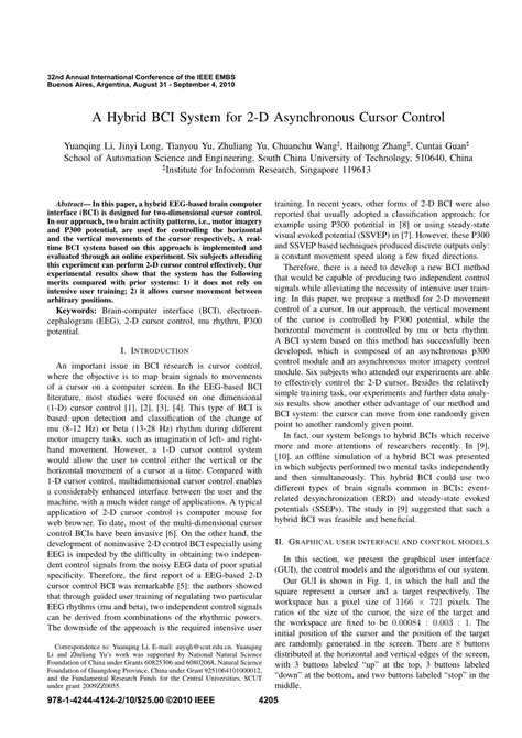 Pdf A Hybrid Bci System For 2 D Asynchronous Cursor Control