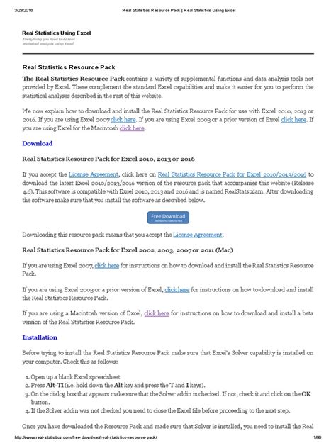 Real Statistics Resource Pack Real Statistics Using Excel Pdf
