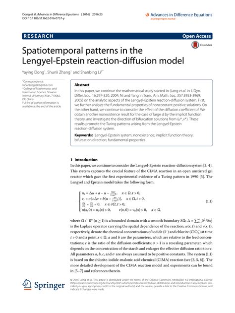 Pdf Spatiotemporal Patterns In The Lengyel Epstein Reaction Diffusion