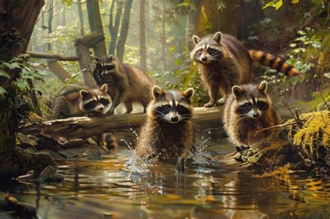 Premium Photo A Captivating Image Capturing A Group Of Raccoons