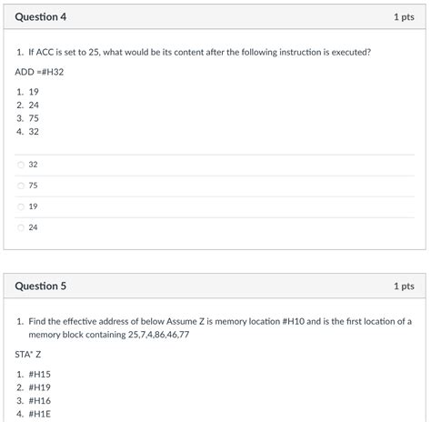 Solved 1. If ACC is set to 25 , what would be its content | Chegg.com