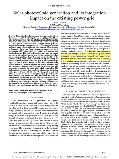 Solar Photovoltaic Generation And Its Integration Impact On The Existing Power Grid Pdf