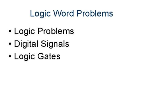 Logic Scenarios Logic Word Problems Logic Problems Digital