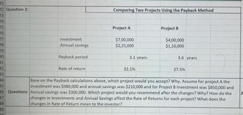Solved 21 22 Question 2 Comparing Two Projects Using The