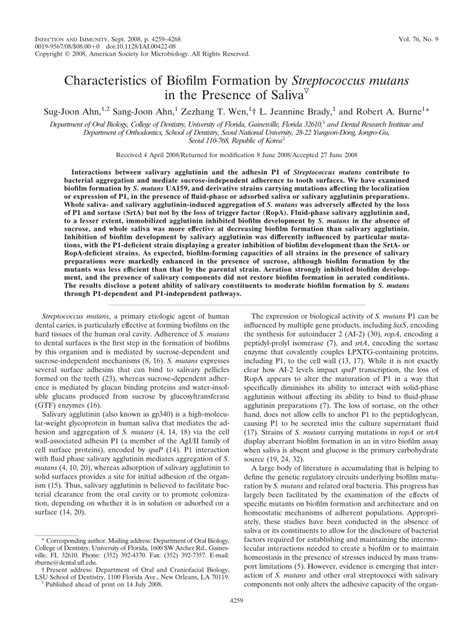 Pdf Characteristics Of Biofilm Formation By Streptococcus Mutans In