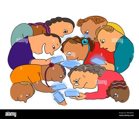 Group Of Multi Ethnic People Staring At Blue Light On Device Screen