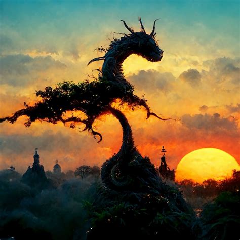 Premium AI Image A Painting Of A Tree With The Sun Setting Behind It