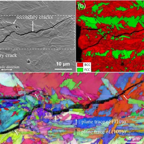 a sem image and b ebsd phase map of the wq t sample after the