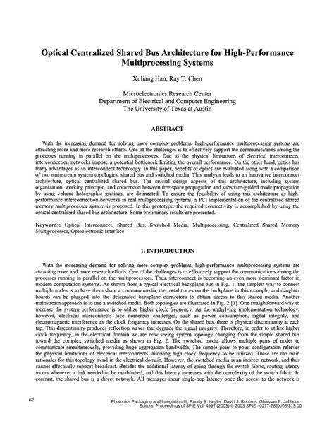 Pdf Optical Centralized Shared Bus Architecture For High Performance