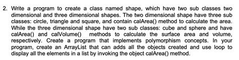 solved 2 write a program to create a class named shape