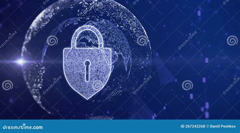 Global Data Protection Concept With Digital Pad Lock And Blue Glowing