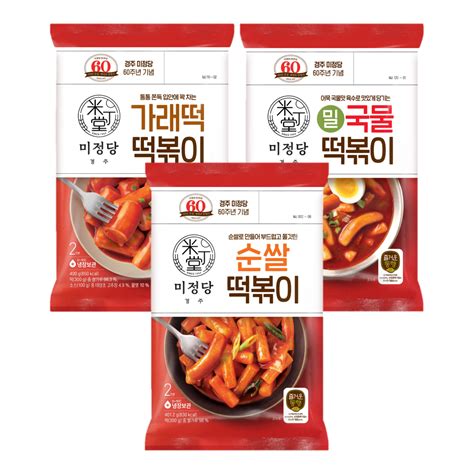 미정당 떡볶이 인기 3종 Set 가래떡떡볶이 400g 밀국물떡볶이 401 2g 순쌀떡볶이 401 2g