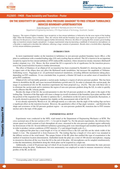 Pdf The Effect Of Leading Edge Pressure Gradient On Free Stream