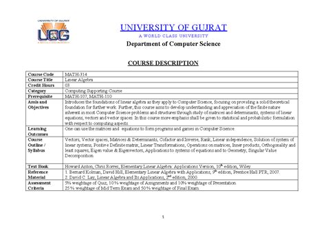 Math 314 Linear Algebra University Of Gujrat A World Class University