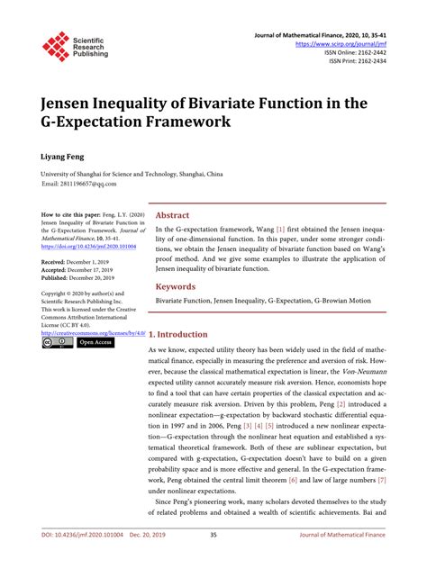Pdf Jensen Inequality Of Bivariate Function In The G Expectation Framework