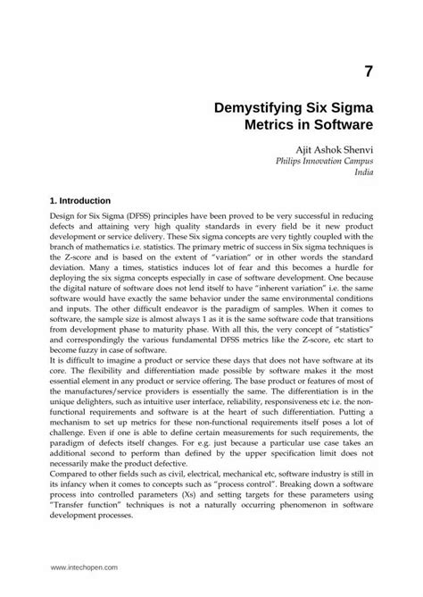 Pdf Demystifying Six Sigma Metrics In Softwaredemystifying Six