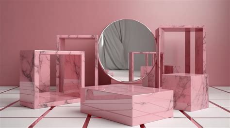 3d 시각화에서 거울과 큐브가 있는 대리석 분홍색 스탠드 배경 Png  무료 다운로드 Pikbest