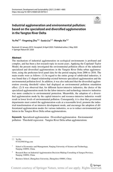 Industrial Agglomeration And Environmental Pollution Based On The Specialized And Diversified