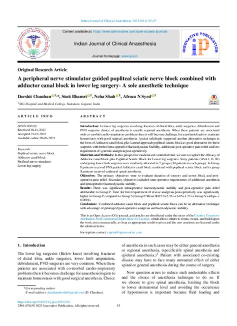 Pdf A Peripheral Nerve Stimulator Guided Popliteal Sciatic Nerve Block Combined With Adductor
