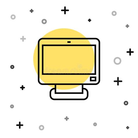 Black Line Computer Monitor Screen Icon Isolated On White Background