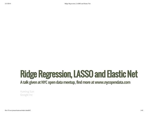 Ridge Regression Lasso And Elastic Net Pdf