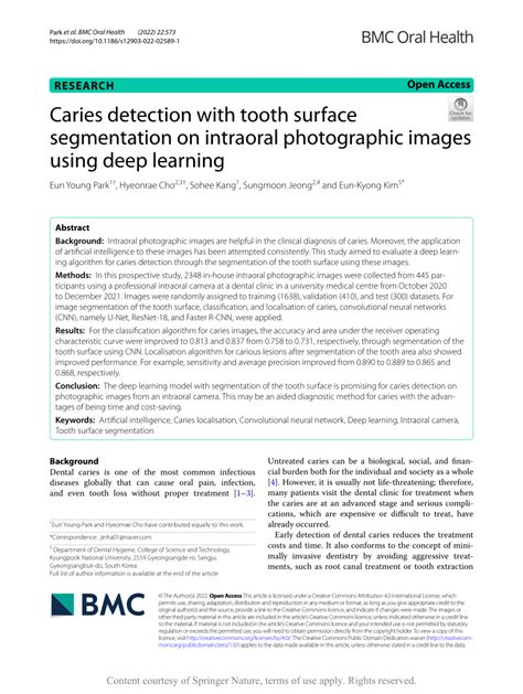 Pdf Caries Detection With Tooth Surface Segmentation On Intraoral