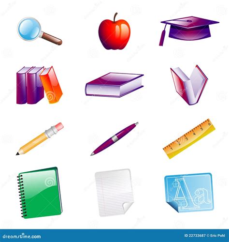 School Objects Icons Cartoon Vector 22733687