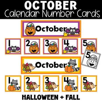 October Halloween And Fall Calendar Numbers Cards Printable Color And Black